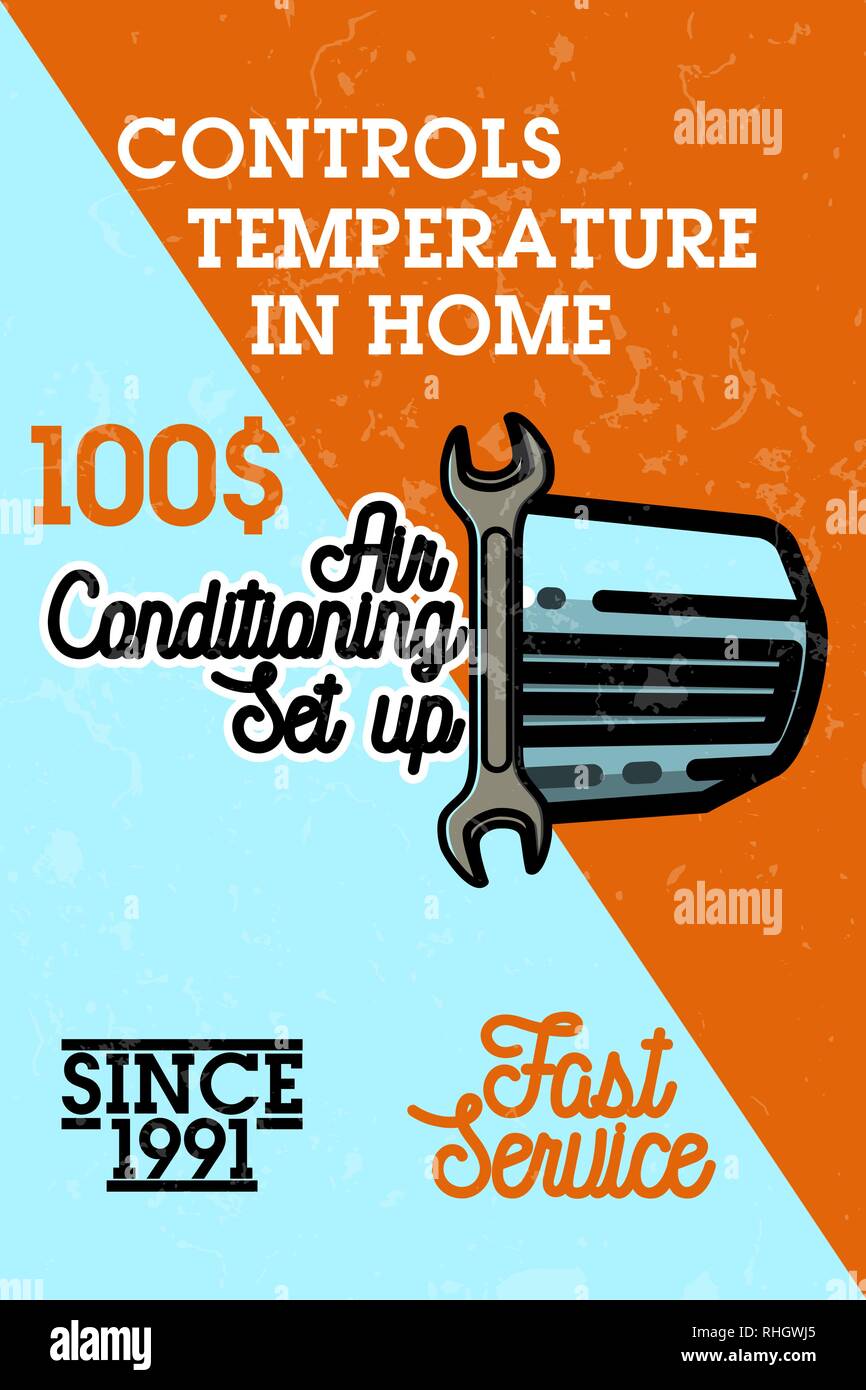 Color vintage air conditioning banner. Ventilation and conditioning ...