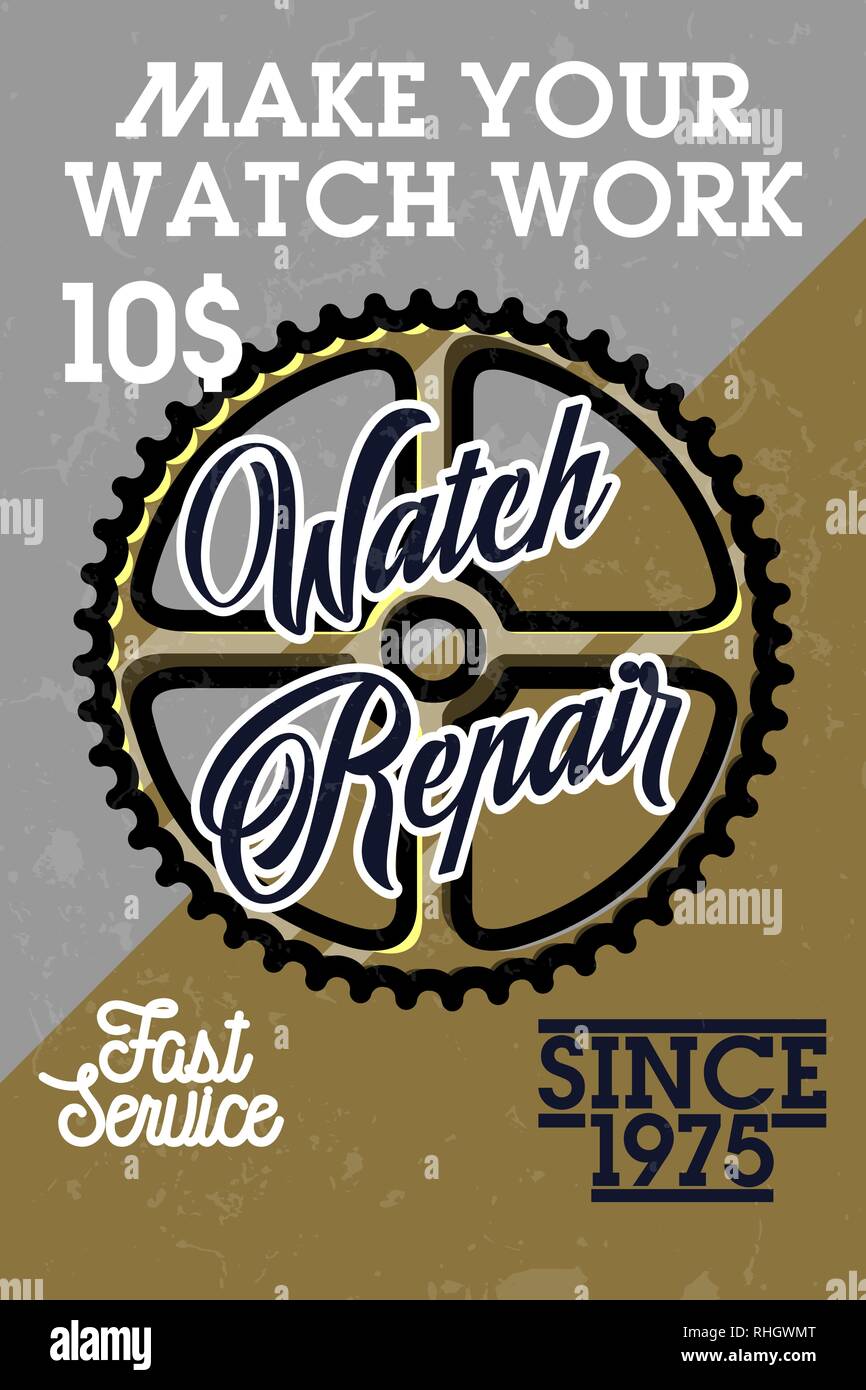 Color vintage watch repair banner. Vector illustration, EPS 10 Stock ...