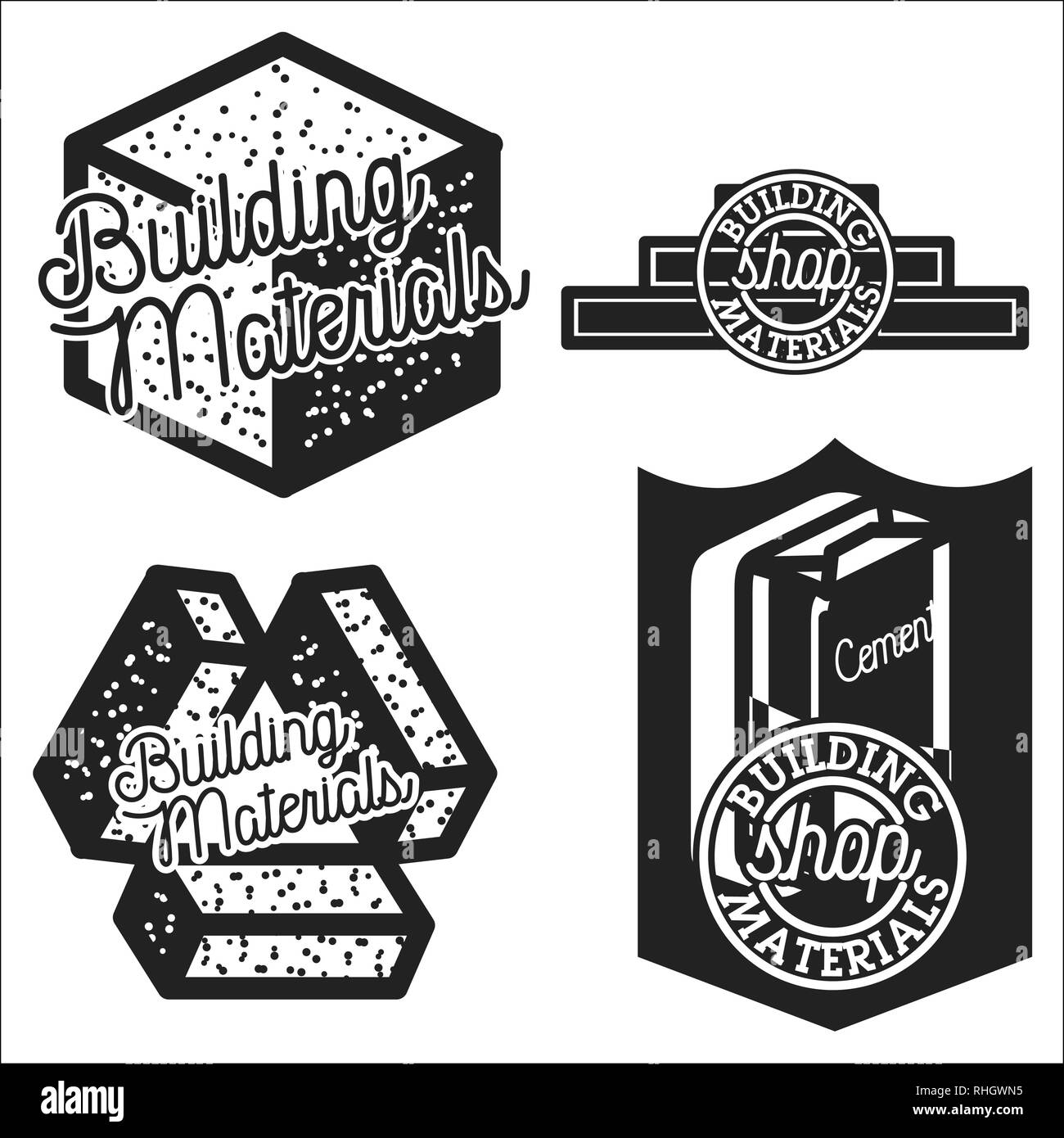 Vintage building materials shop emblems. Repair. Building. Variants of ...