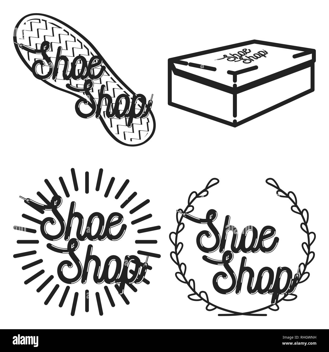 Color vintage shoe shop emblems, labels, badges and design elements ...