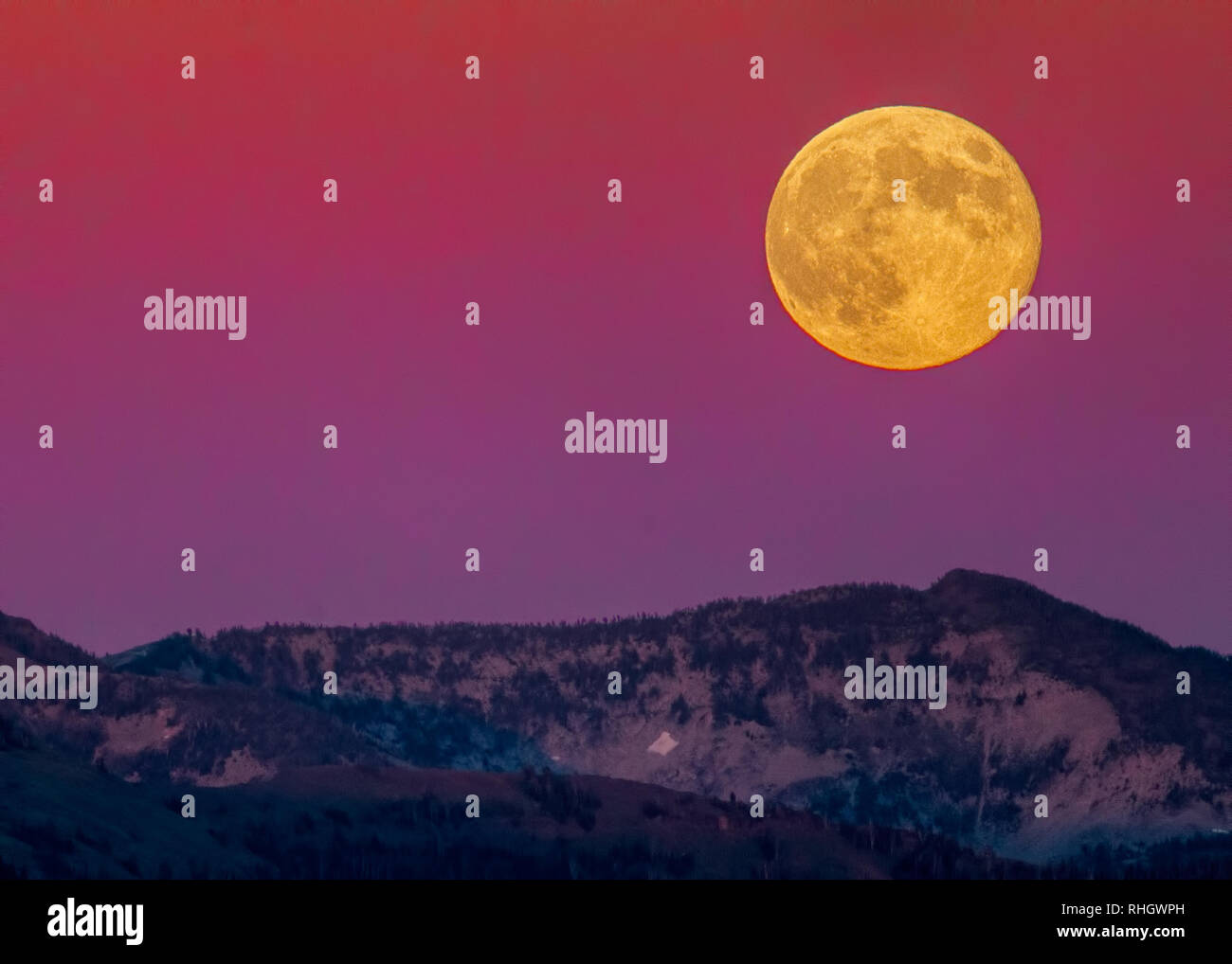 Super moon rising over the Eagle Cap Wilderness, Union County, Oregon ...