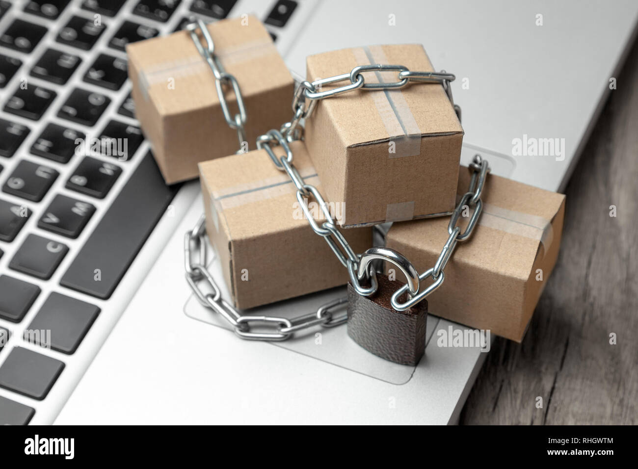 Ban on the buy of goods in online stores. Boxes with the goods are ...