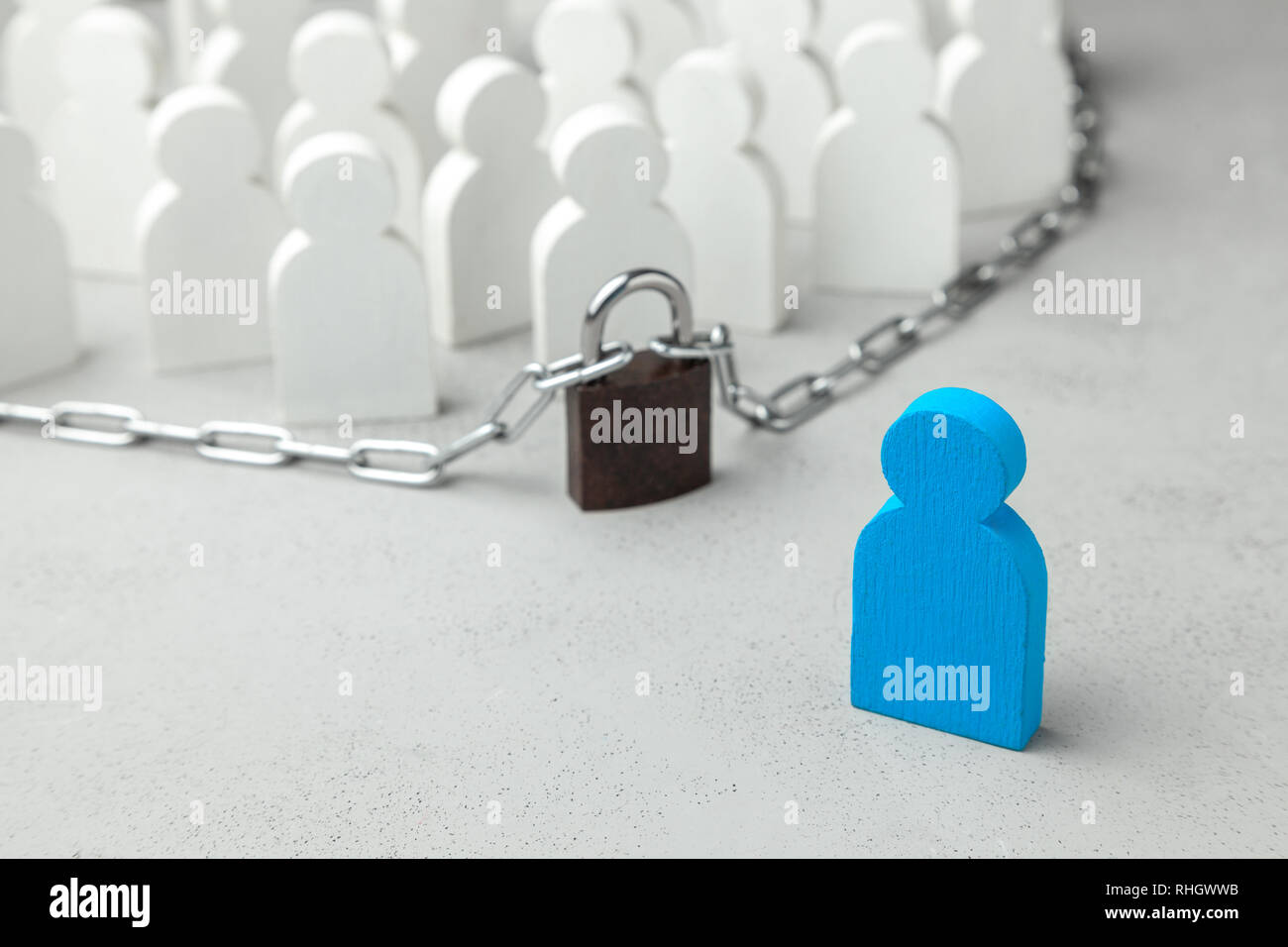 Human rights. Restriction of freedom. Many people are chained and ...
