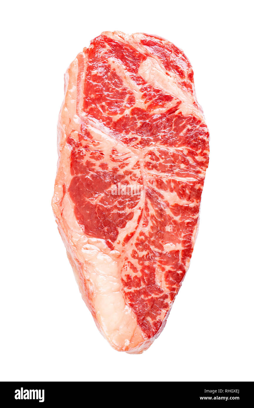 Raw striploin beef steak isolated against white. top view Stock Photo ...