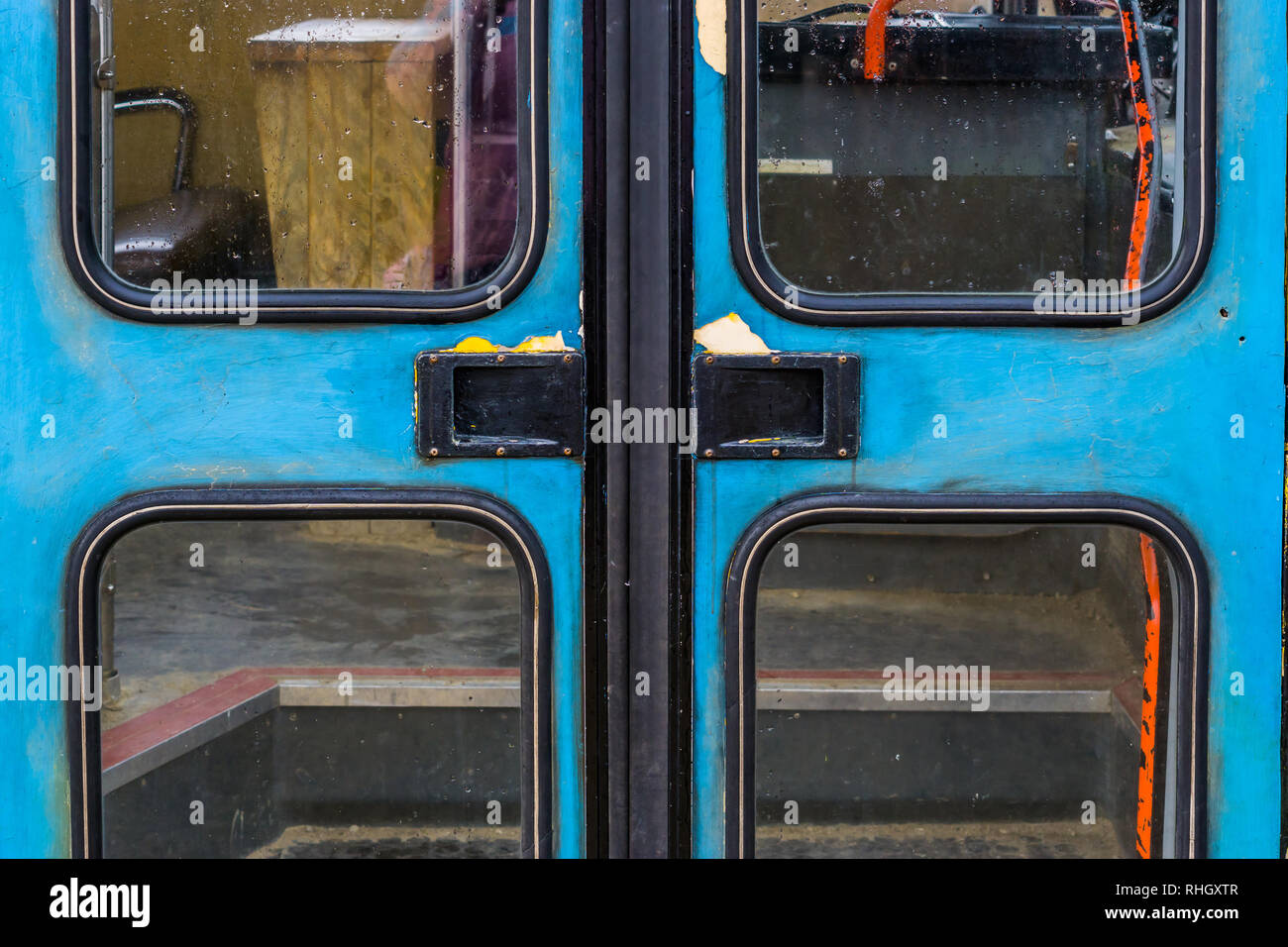 old vintage doors of a school bus, retro entrance of a old vehicle ...