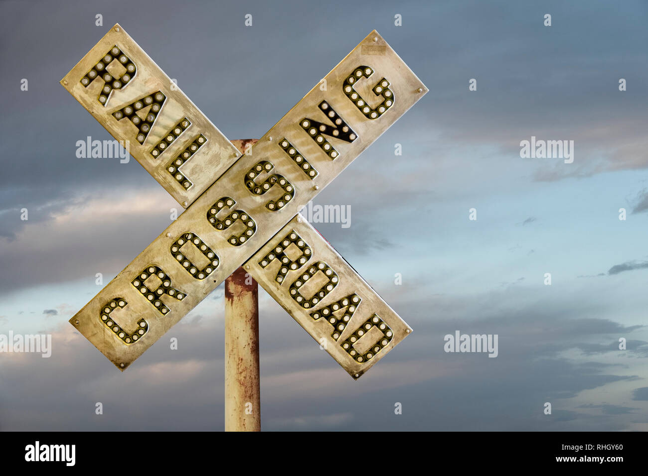 Railroad Traffic Sign - Road sign of train crossing road on sky ...
