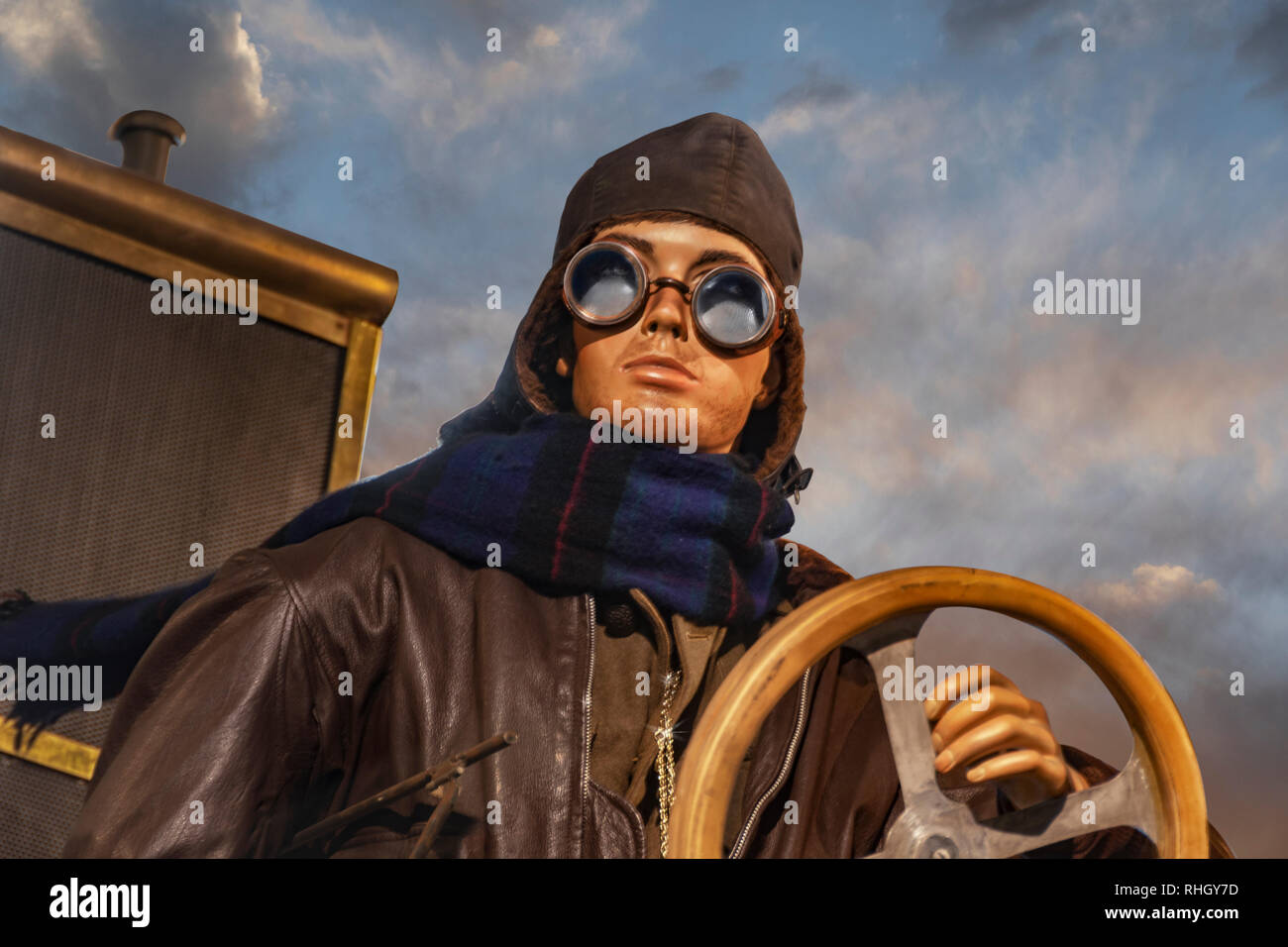 Vintage airplane, open cockpit with pilot Stock Photo - Alamy
