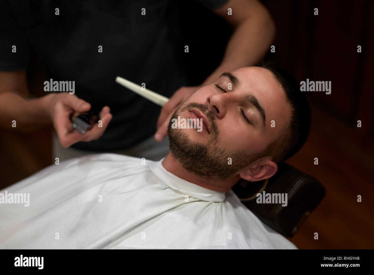 Barber Cutting Beard Customer High Resolution Stock Photography and ...