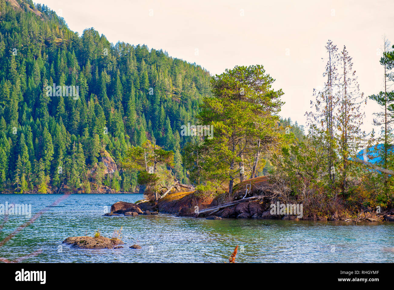 View of Gordon Bay Park at Cowichan Lake in Vancouver Island during the ...