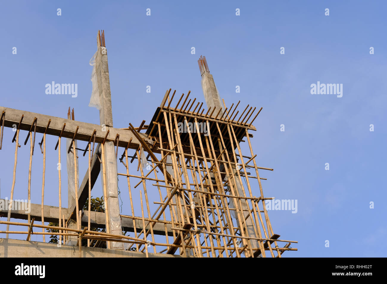 building pole pillar with steel & cement concrete under construction ...