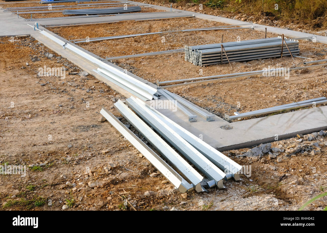 building concrete foundation. cement basement at construction site ...