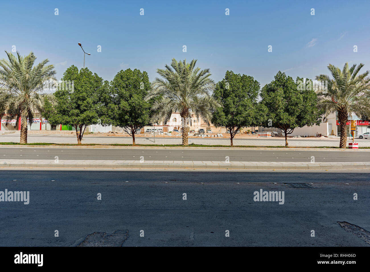 Trees in the median in a Riyadh neighbourhood, Saudi Arabia Stock Photo ...