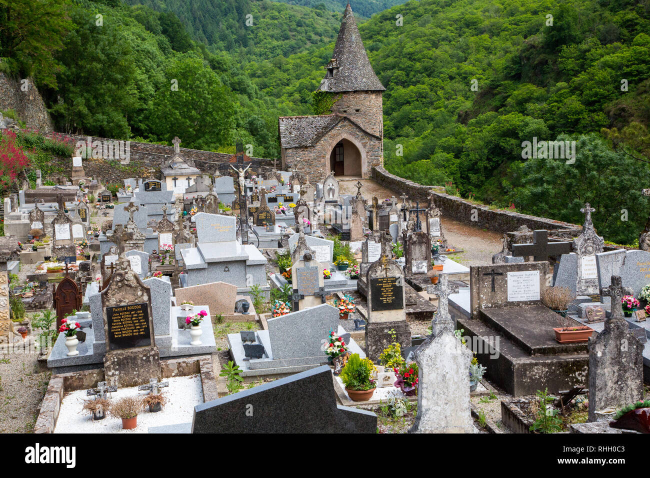 Cemetery adjoining the abbey church of St Foy in Conques France. The ...