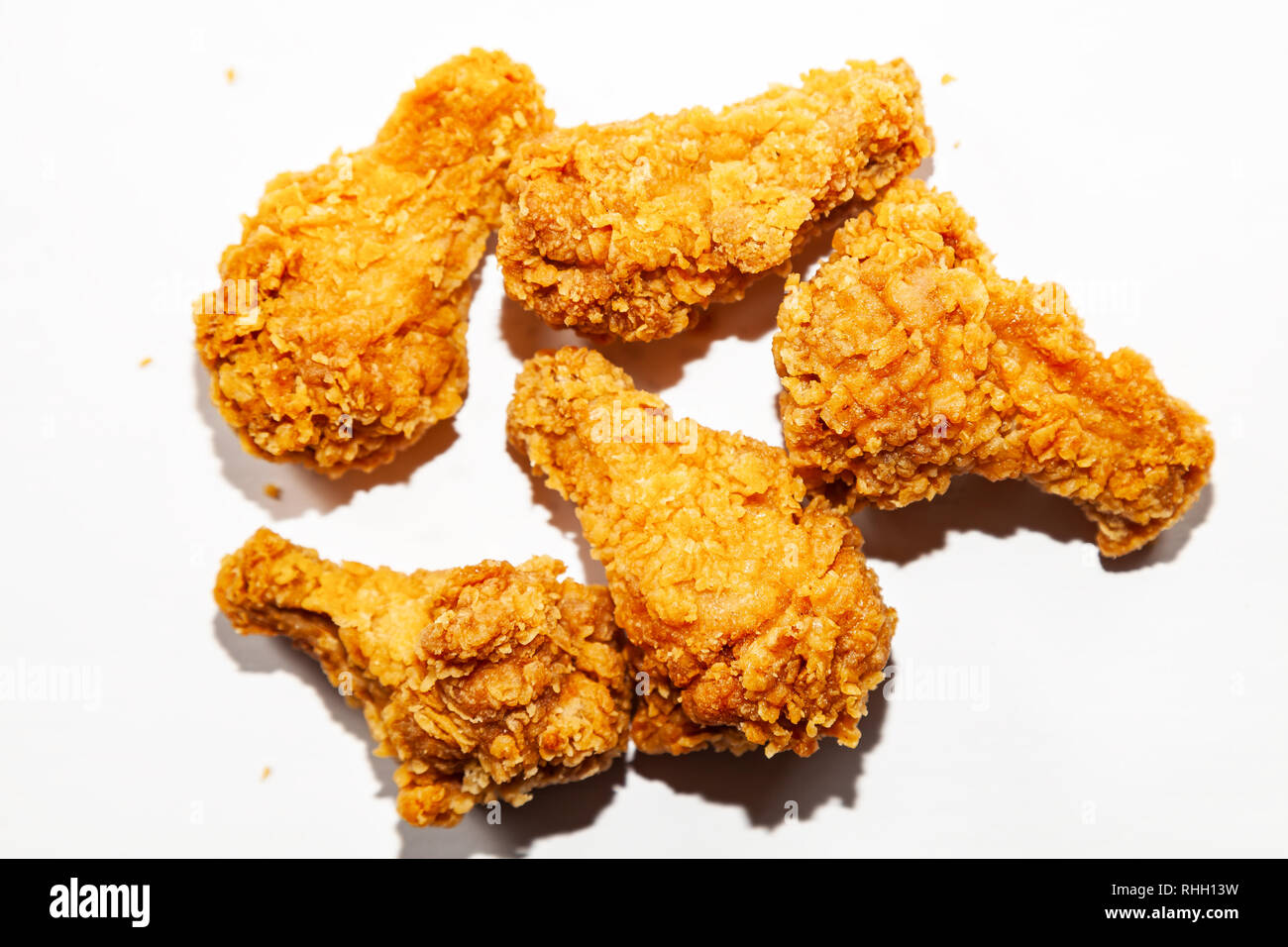 Close-up of fried delicious, appetizing five chicken wings made from ...