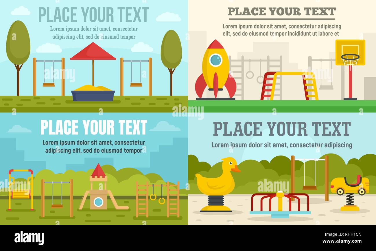 Kid playground banner set. Flat illustration of kid playground vector ...