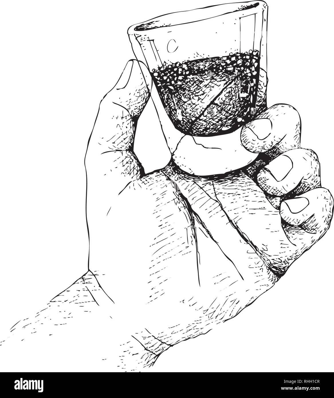 Hand Drawing, Illustration Hand Drawn Sketch of Hand Holding A Shot of ...
