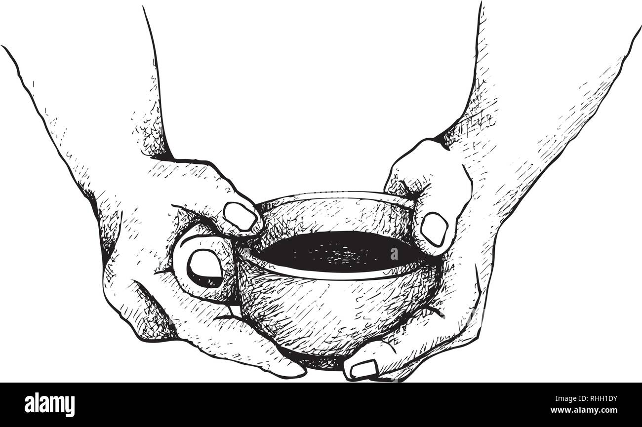 Coffee Time, Illustration Hand Drawn Sketch of Hand Holding A Cup of ...