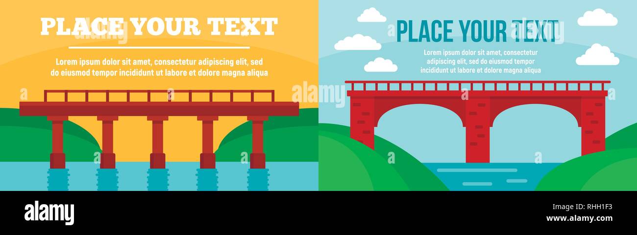 Bridges banner set. Flat illustration of bridges vector banner set for ...