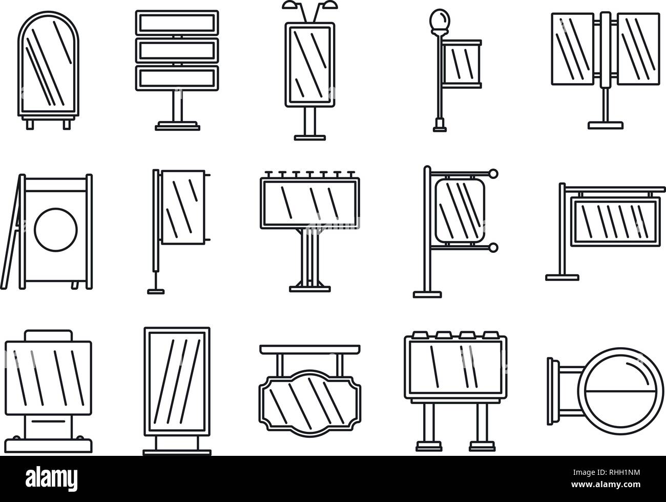 Outdoor advertising building icons set. Outline set of outdoor ...