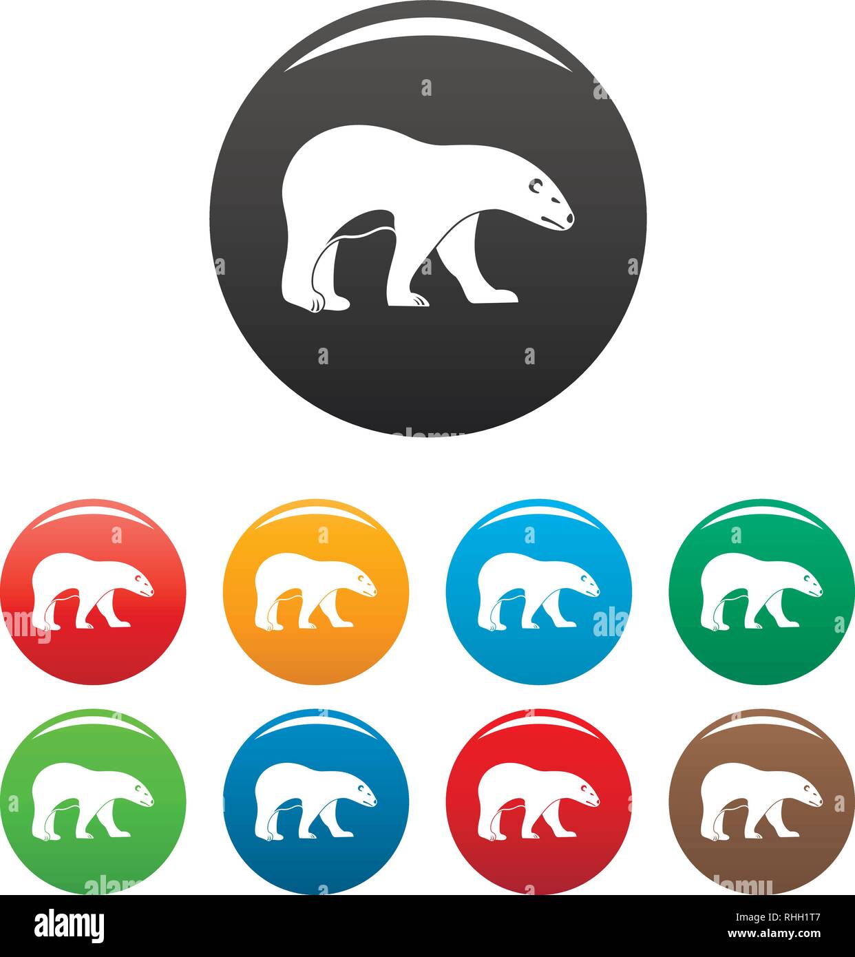 Walking Polar Bear Icons Set 9 Color Vector Isolated On White For Any