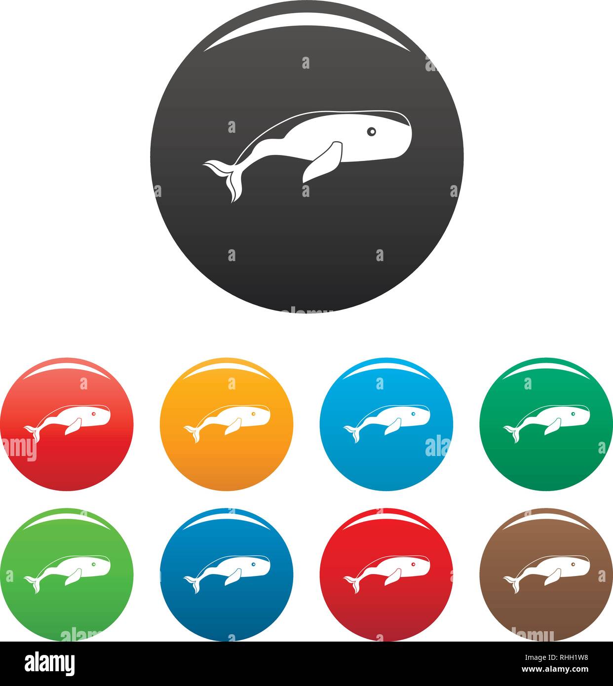 Big whale icons set 9 color vector isolated on white for any design ...