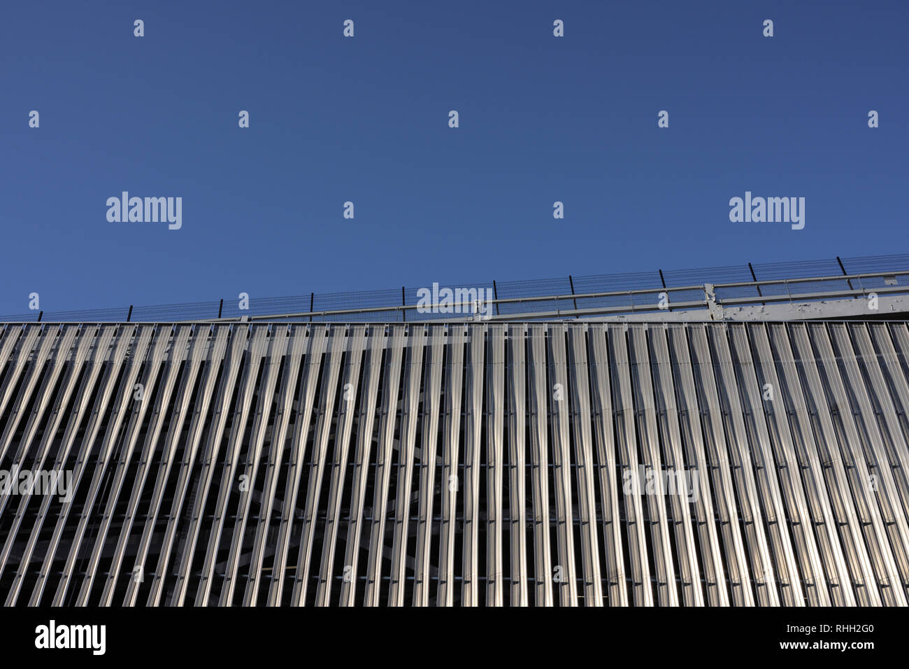 Multi storey car park with metal cladding, low angle view in bury town ...