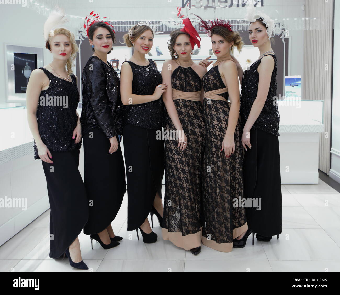 St. Petersburg, Russia - February 1, 2019: Fashion parade with hats of Anna Mikhailova's ...