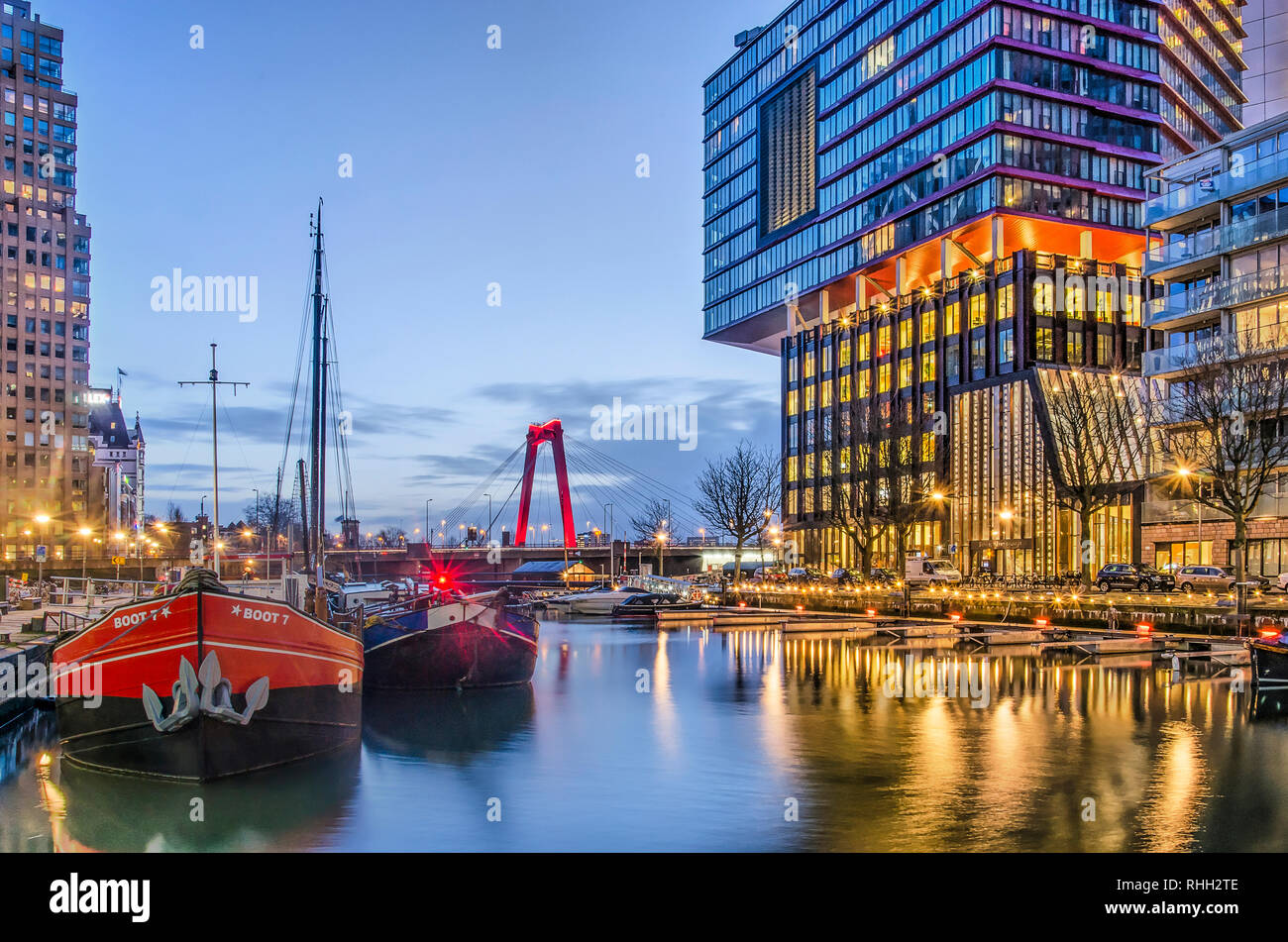 Rotterdam, The Netherlands, January 9, 2019: view of Wijnhaven harbour ...