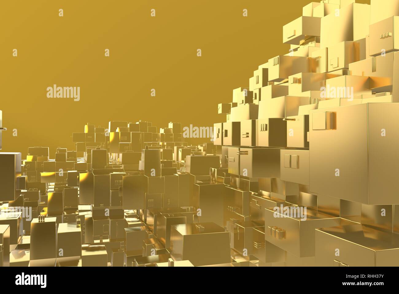 Wealth rich concept idea Golden city at sunset rays Abstract space ...