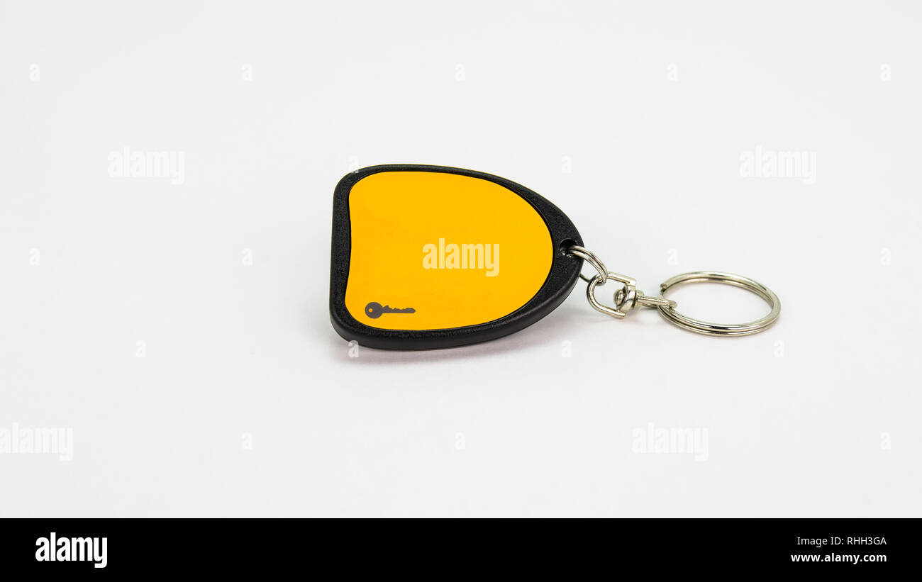Close up view of electronic, authentication door key, isolated on white ...