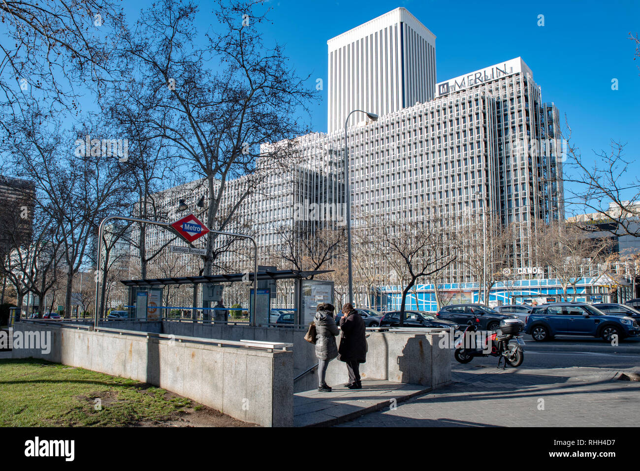 MADRID, SPAIN - February, 2019: Santiago Bernabeu Station Metro Sign ...