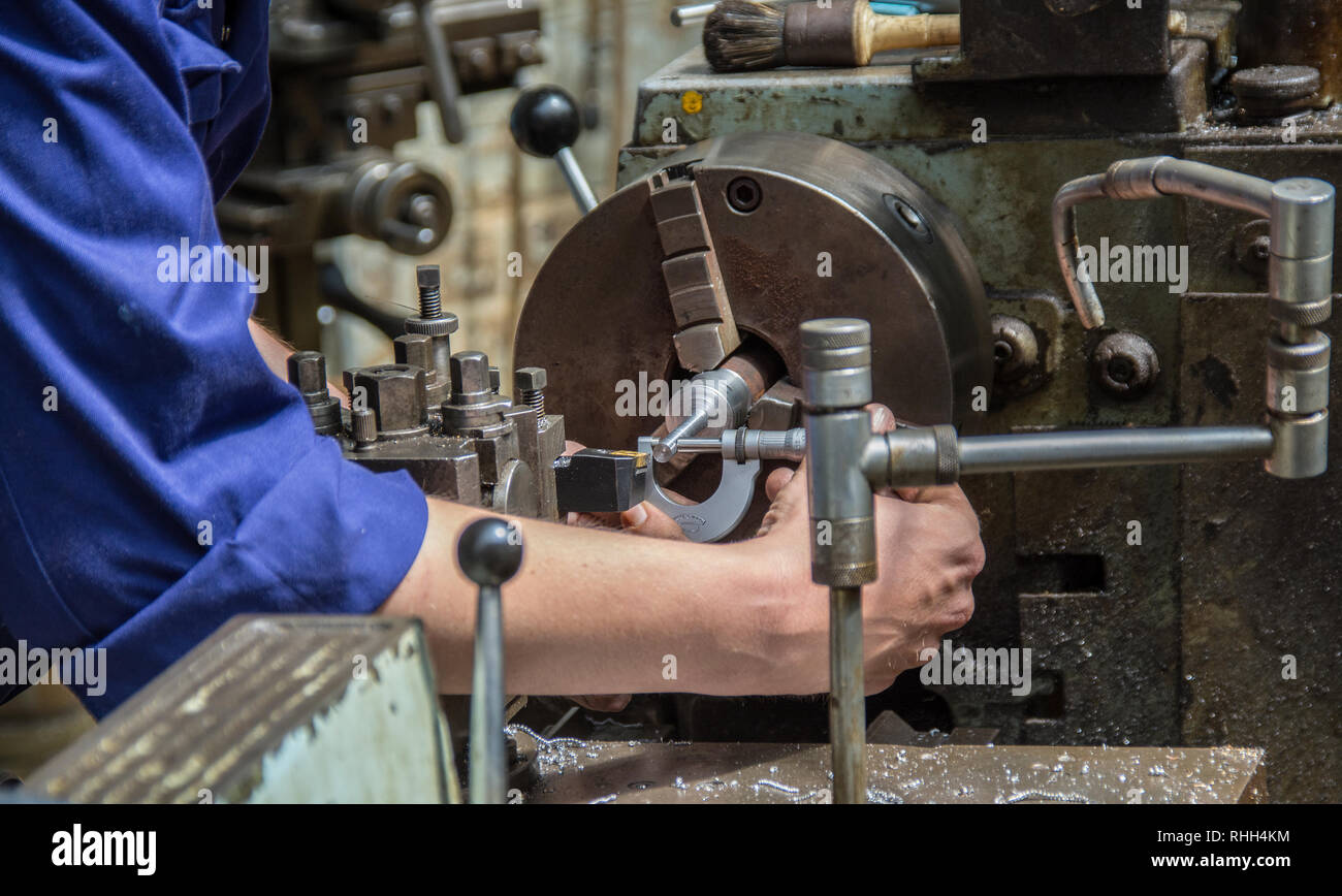 Traditional lathe and micrometer in use Stock Photo - Alamy