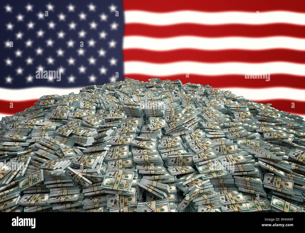 Millions Of Dollars Pile Of New 100 Dollar Bills 3D Rendering Stock