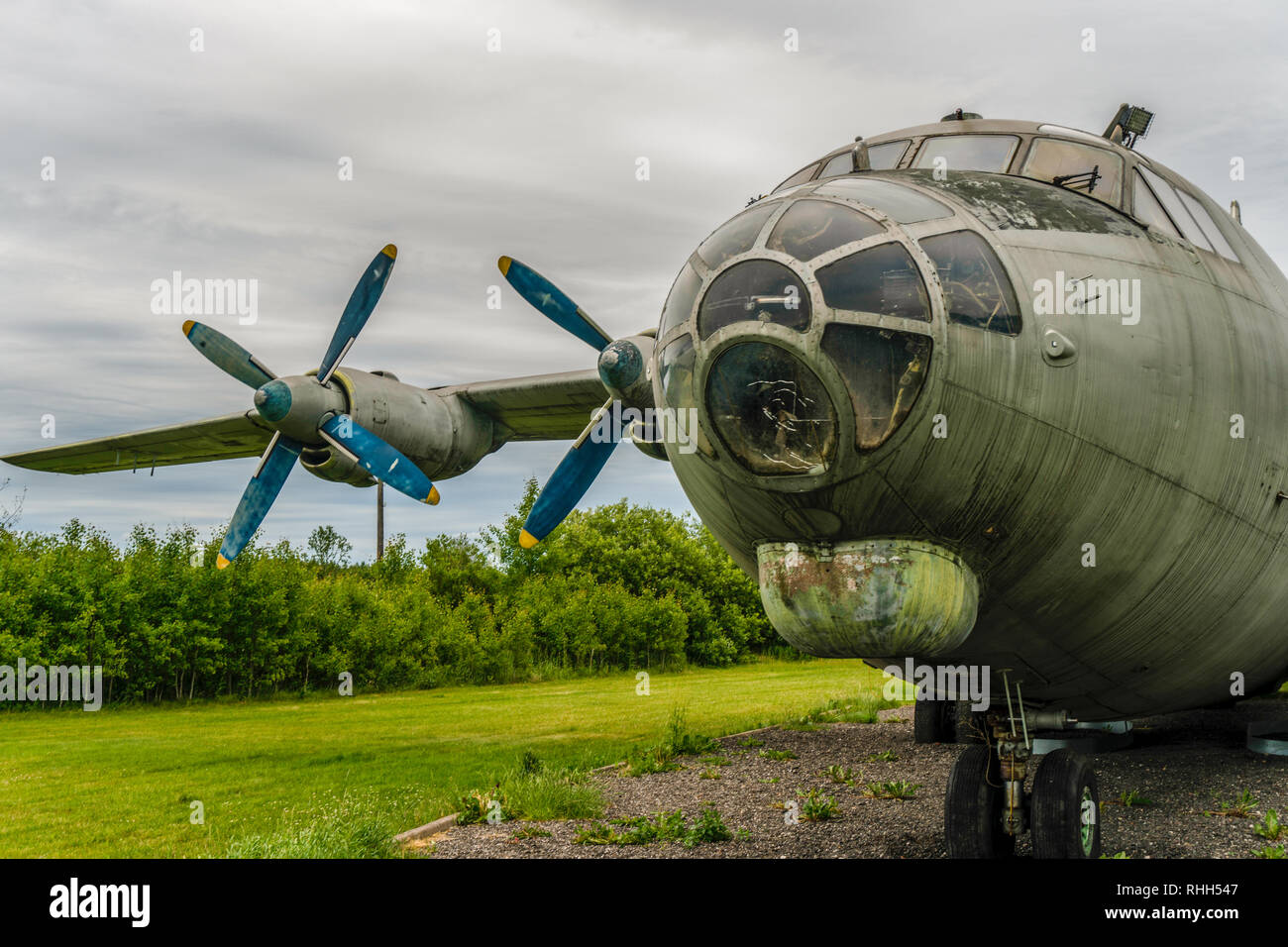 Abandoned Soviet military transport aircraft of the 60s, covered with ...
