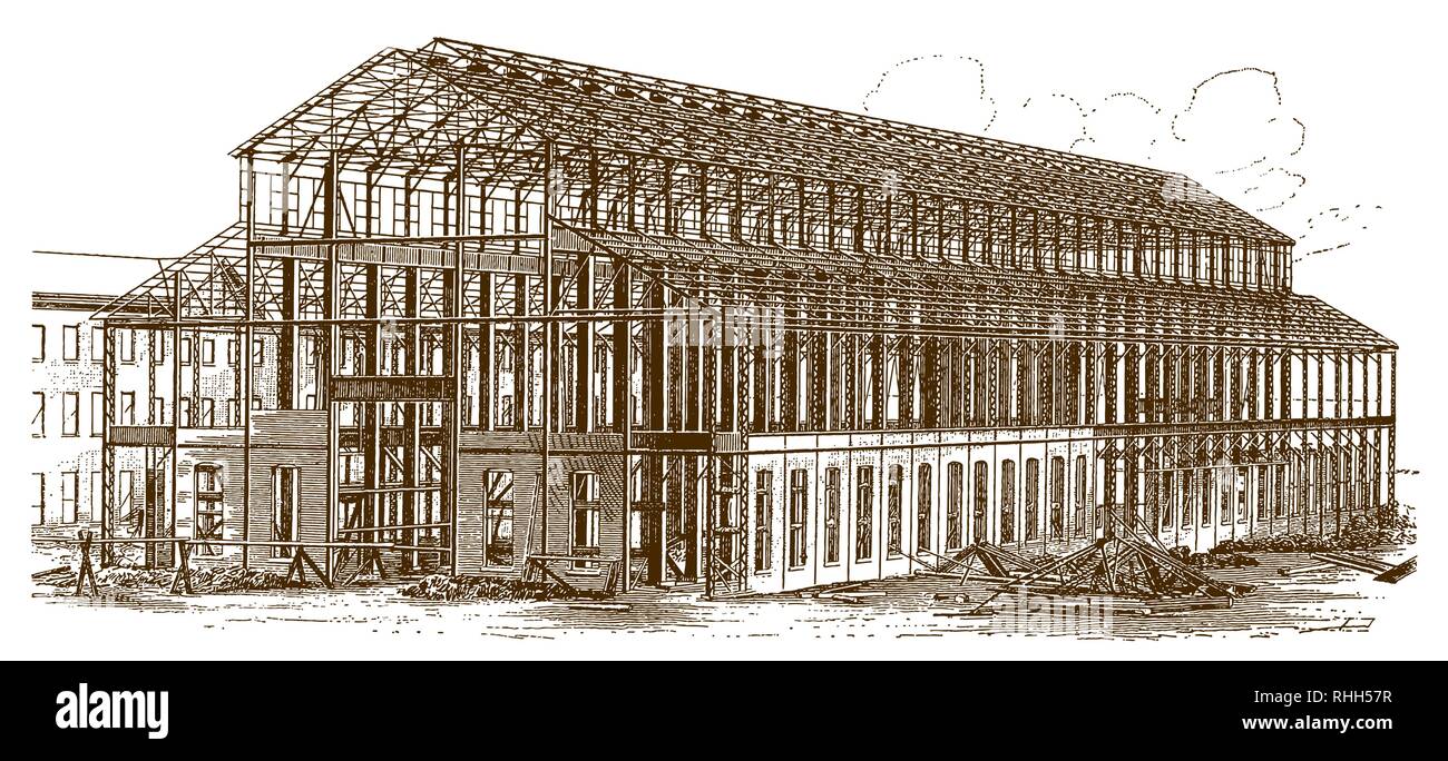 Construction of a historic machine shop of a factory building (after an ...