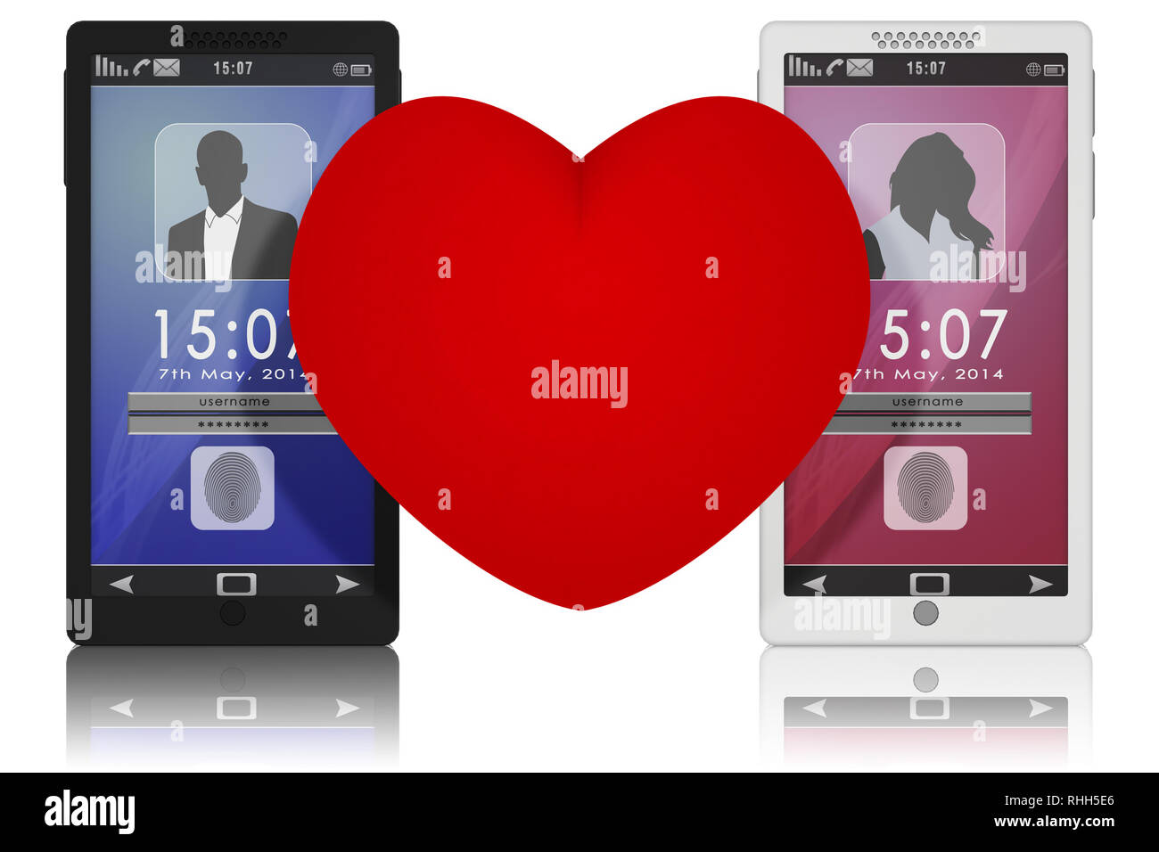 3D illustration. Smartphone, man and woman on the phone talking ...