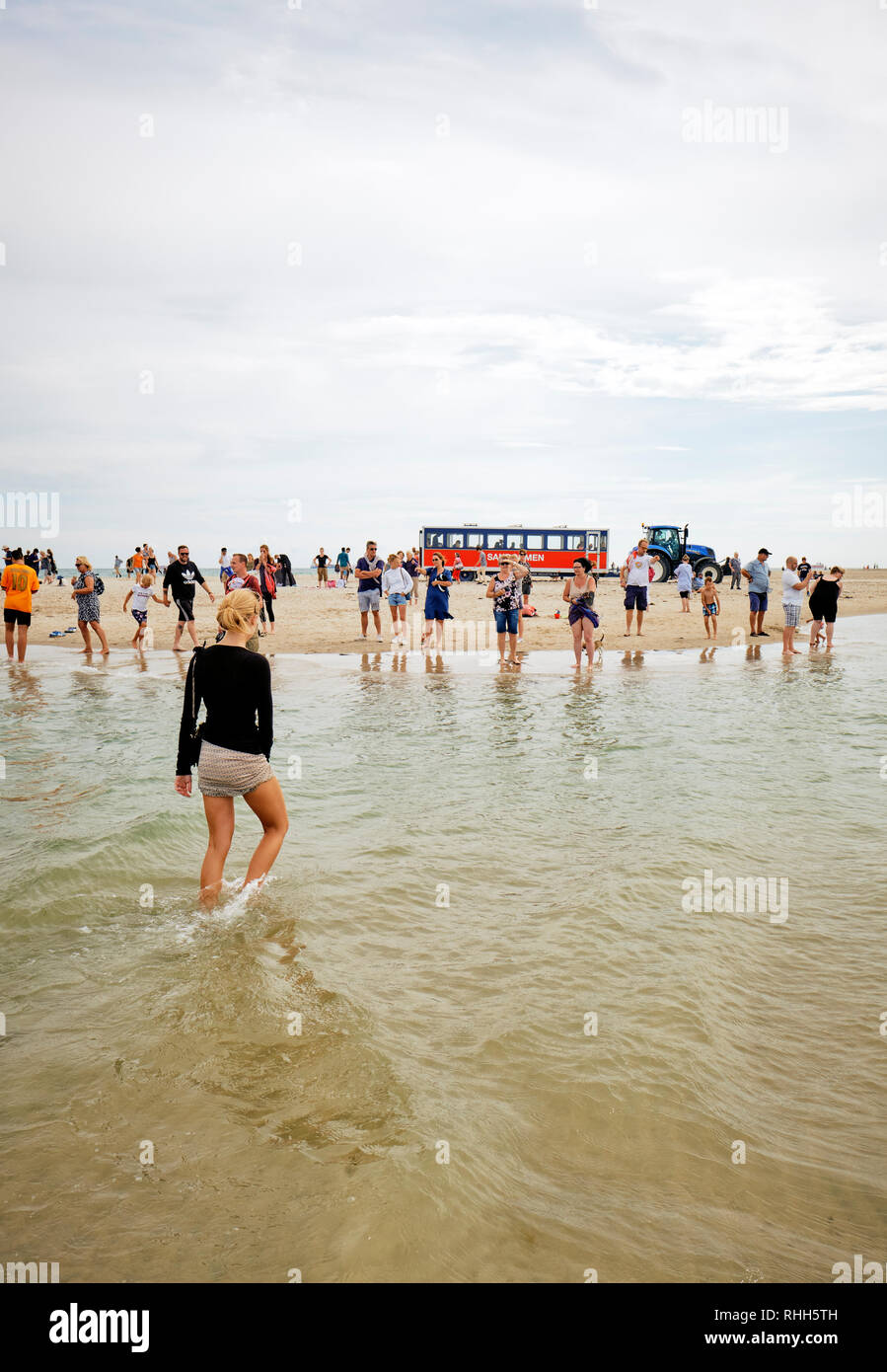 The popular Danish tourist spot of Grenen a long sandbar spit at Skagen ...