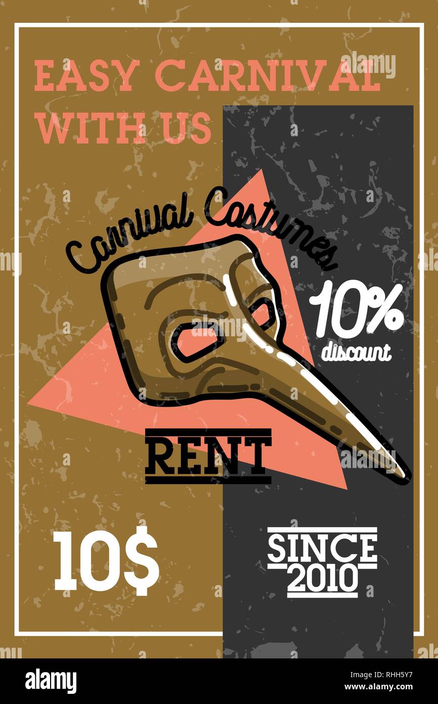 Color vintage carnival costumes rent banner. Vector illustration, EPS ...