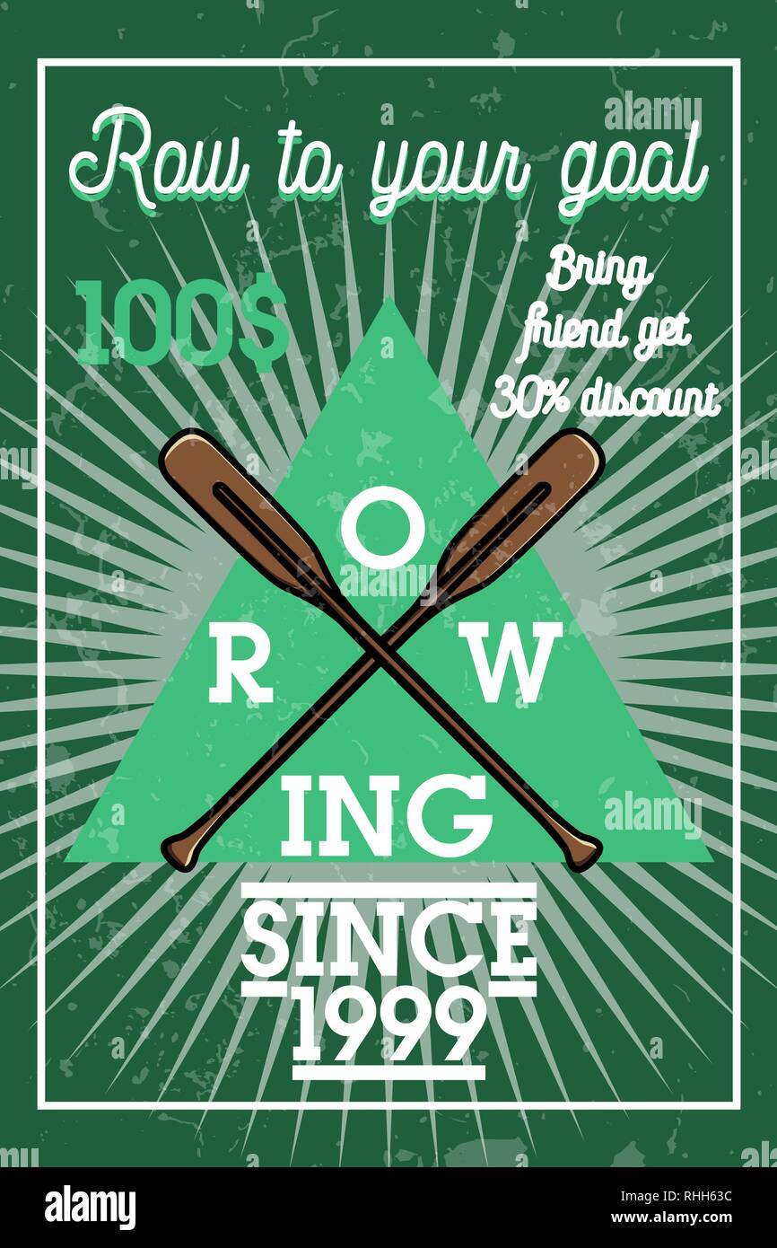 Color vintage rowing banner. Sport Infographic Canoe Kayak Paddler ...