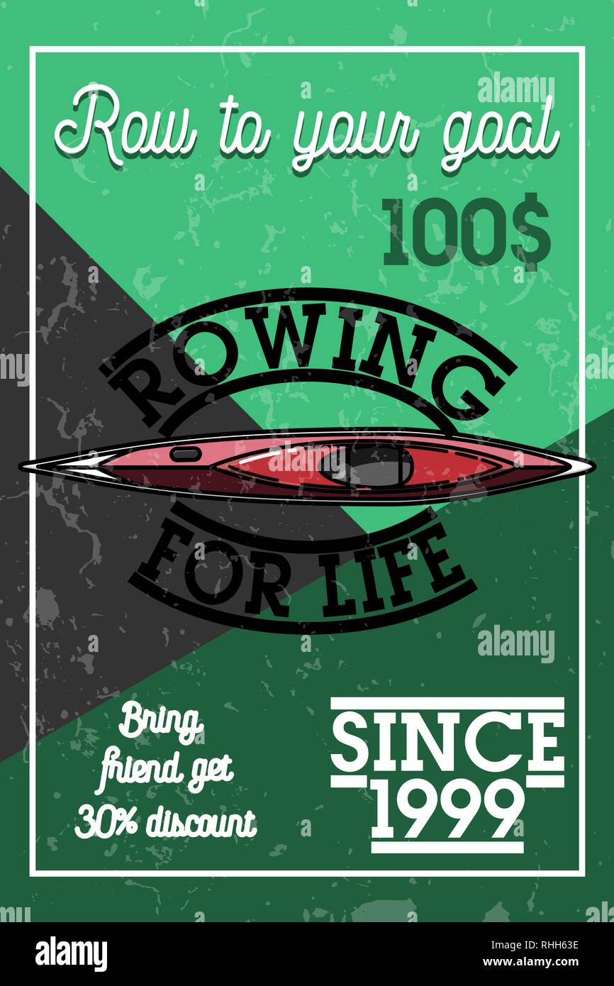 Color vintage rowing banner. Sport Infographic Canoe Kayak Paddler ...