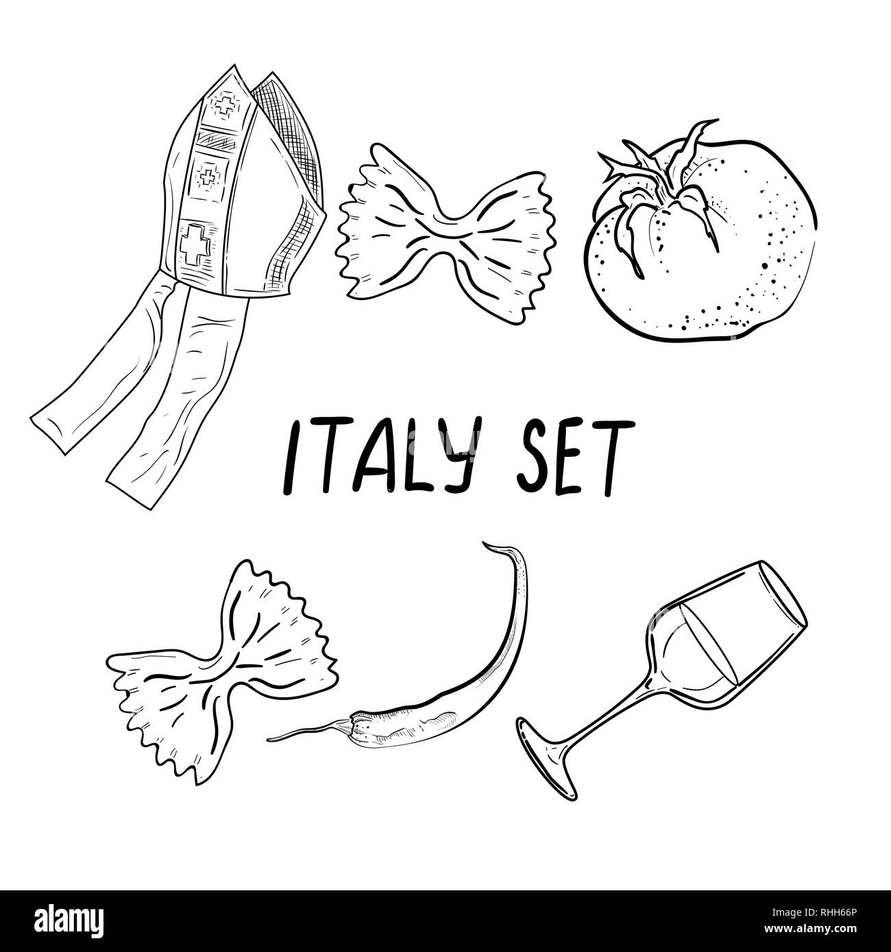 Hand drawn set of Italy. Vector illustration, EPS 10 Stock Vector Image ...