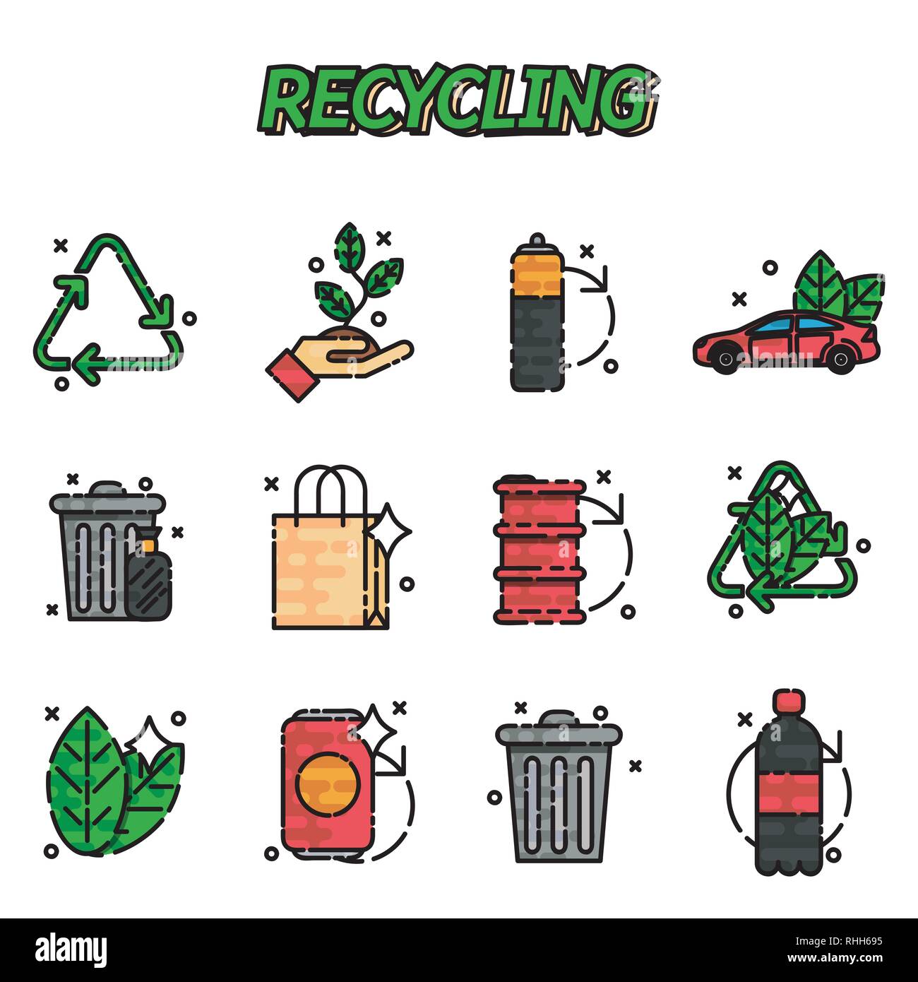 Recycling flat icons set . Icons for ecology, think green, recycle and ...