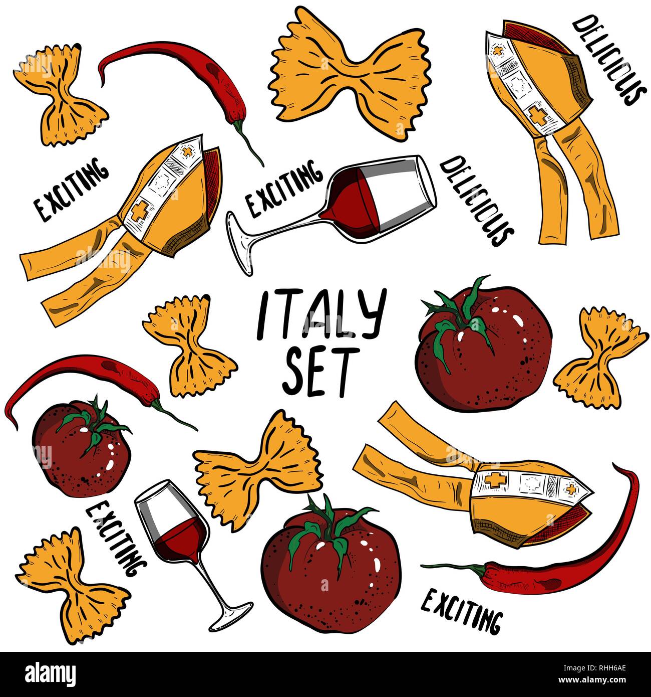 Hand drawn set of Italy. Vector illustration, EPS 10 Stock Vector Image ...