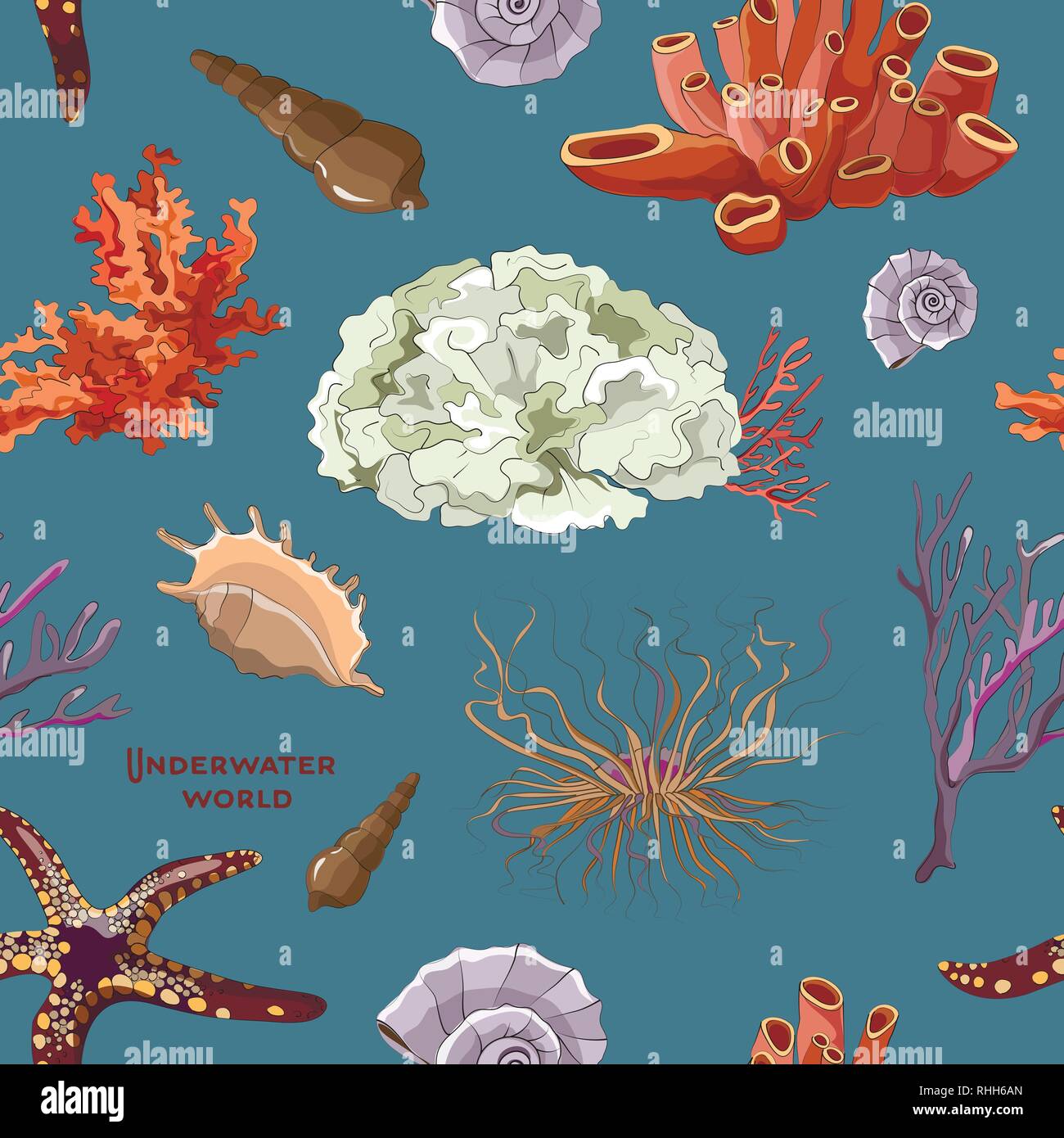Pattern of underwater objects. Seaweeds, bubbles, stones. For web ...