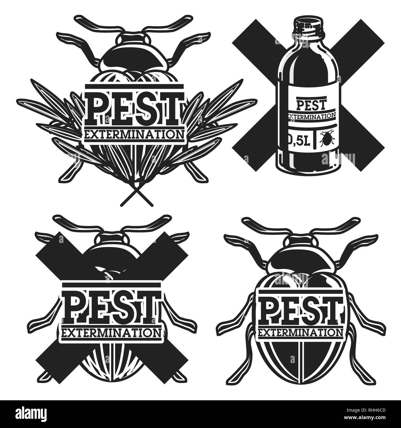 Color vintage pest extermination emblems labels badges and design ...