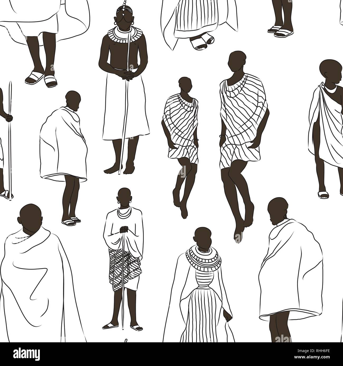 Maasai Couple African People Pattern In Traditional Clothing Vector