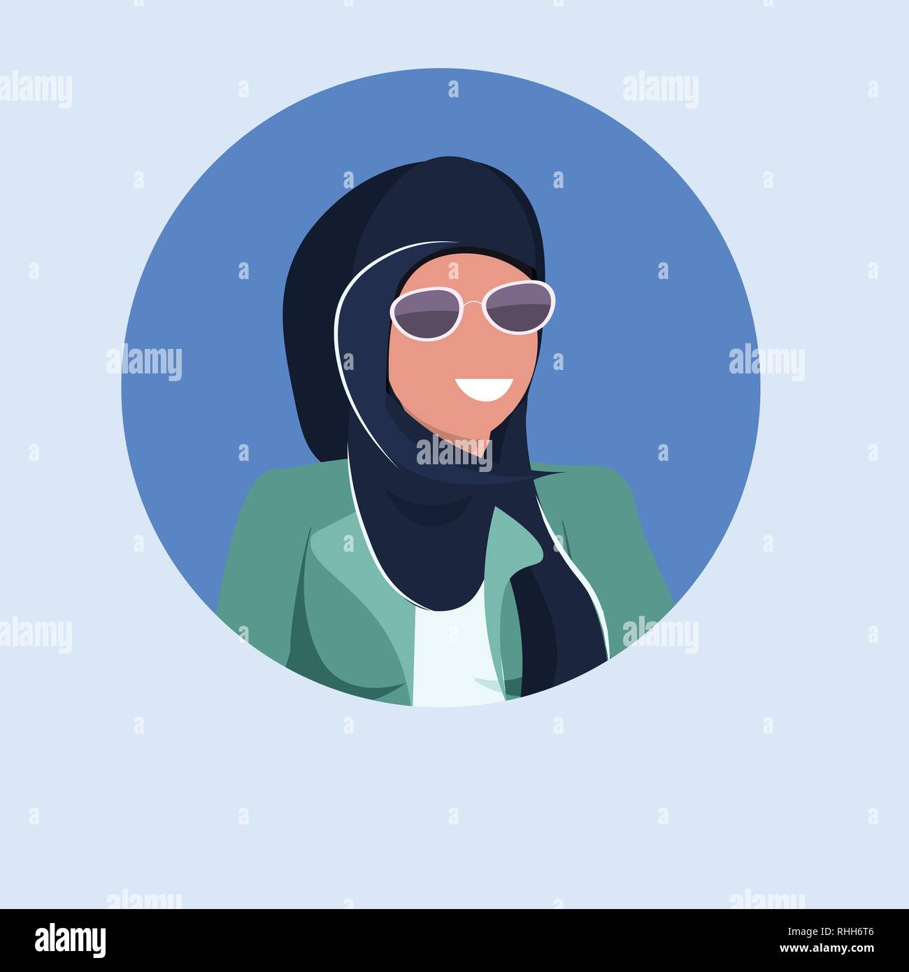 arab woman face avatar happy arabic girl wearing hijab and sunglasses ...