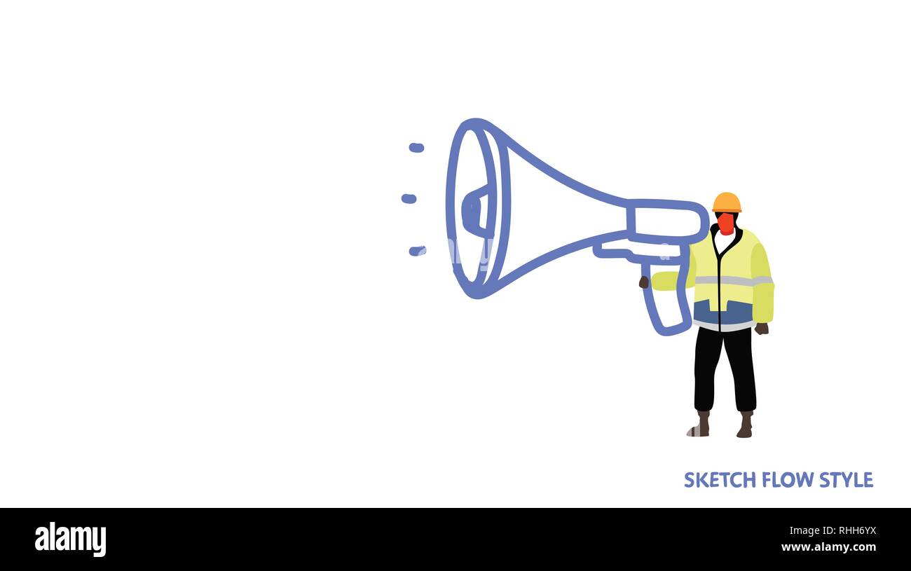 repairman holding megaphone workman construction worker in uniform ...