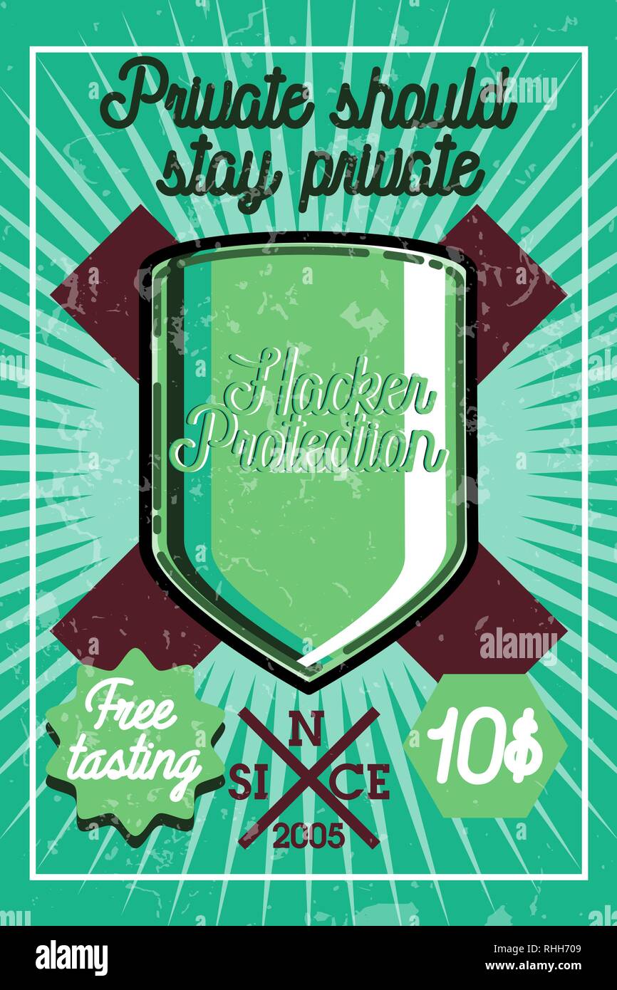 Color vintage hacker protecrion banner . Safety design. Privacy banner ...