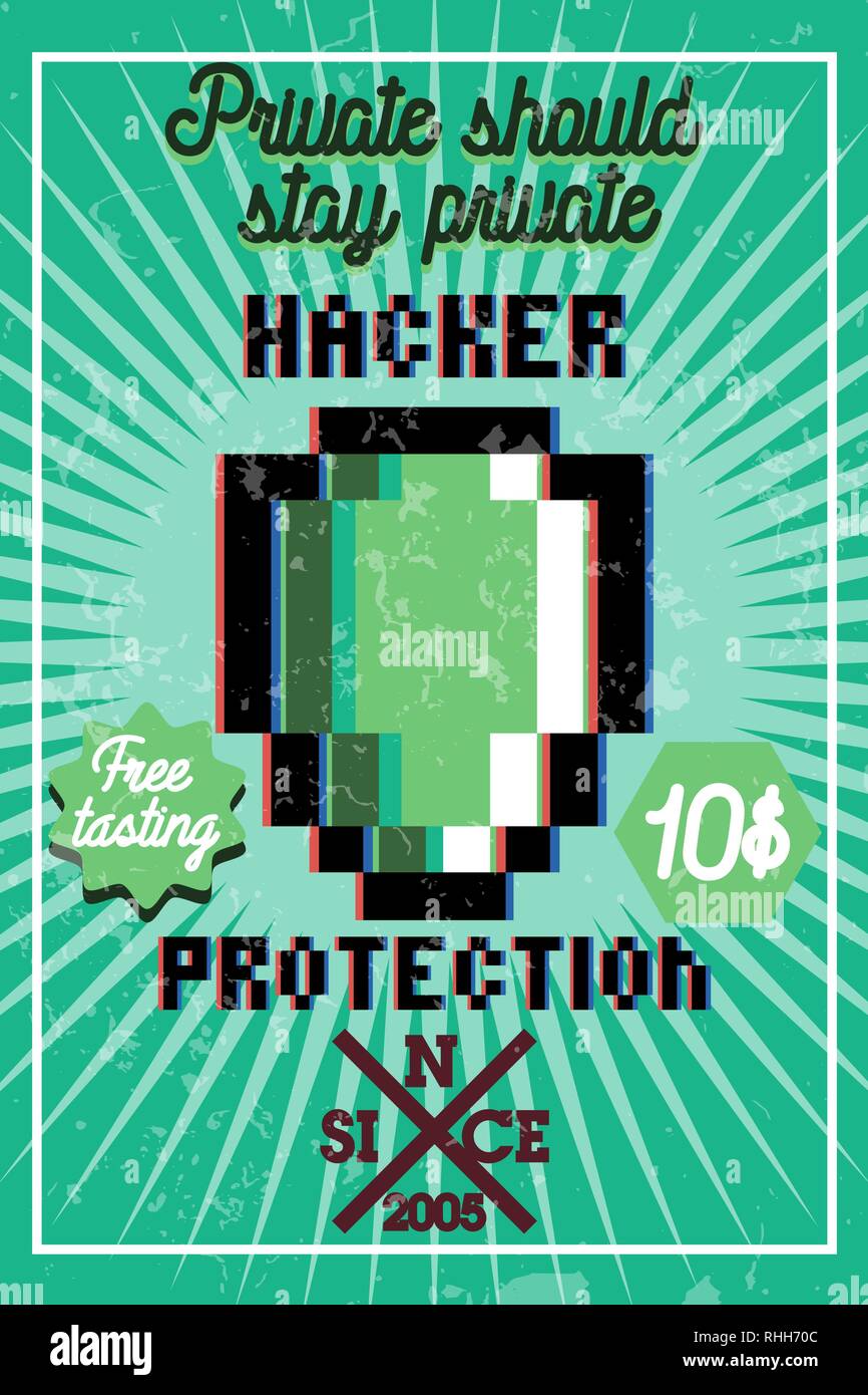 Color vintage hacker protecrion banner . Safety design. Privacy banner ...